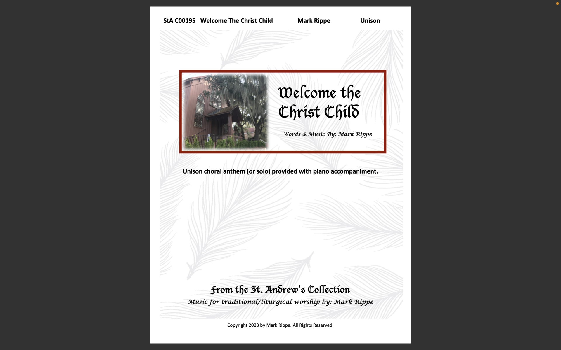 Welcome The Christ Child – Unison (Piano Accompaniment) StA C00195 – St ...